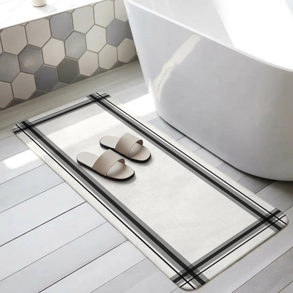 Black Gray Grid Bathroom Runner Rugs Non Slip Washable Absorbent Narrow ...