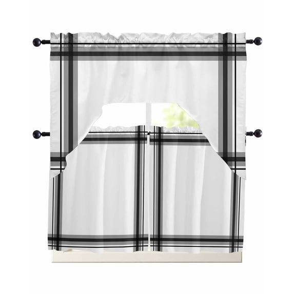 Black Gray Grid Kitchen Curtains Sets for Windows 3 Piece, Modern ...
