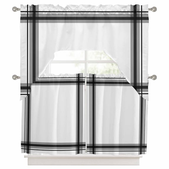 Black Gray Grid Kitchen Curtains Swag Valance and Tier Curtains Set 36 ...