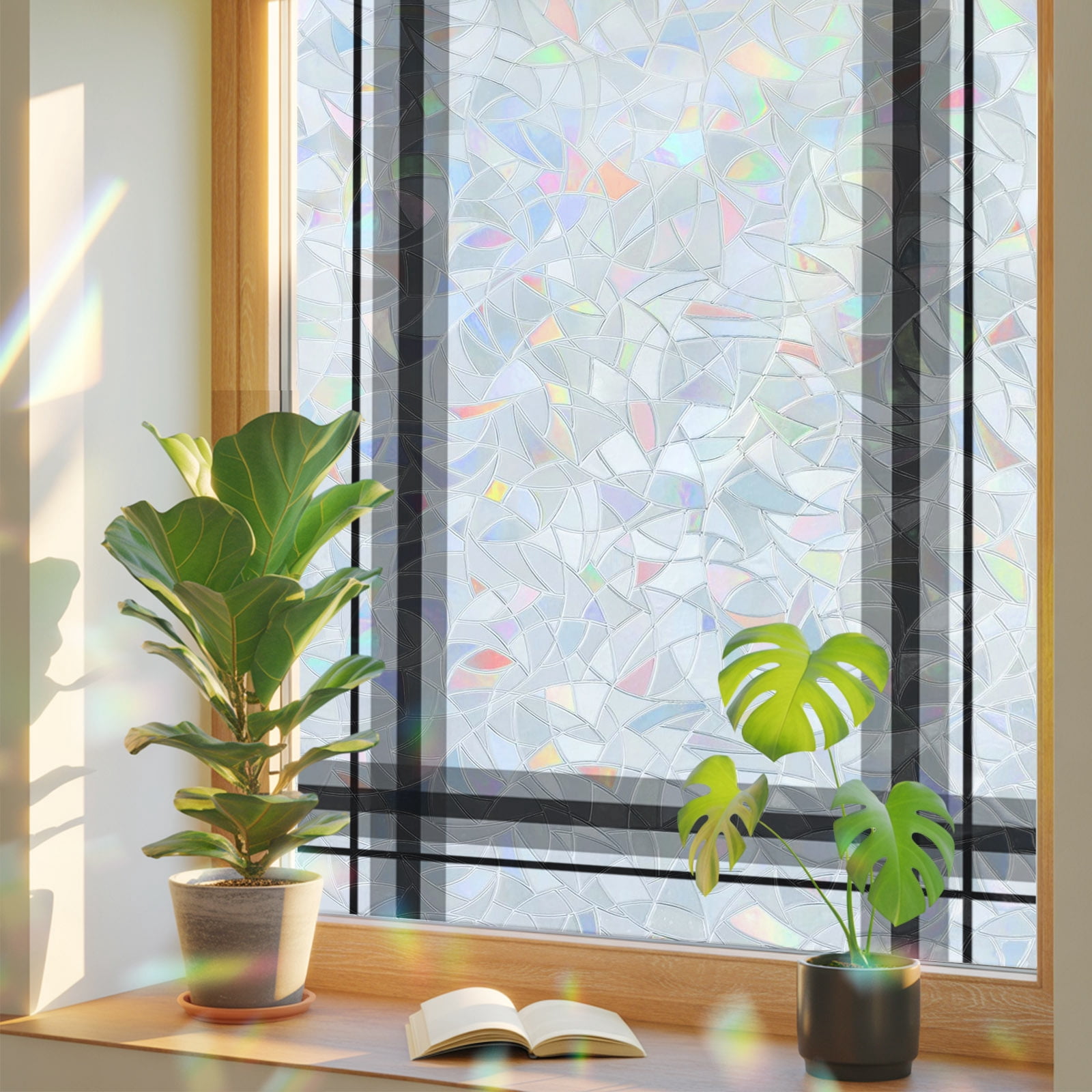 Black Gray Grid Window Privacy Film Rainbow Static Cling Stain Glass ...