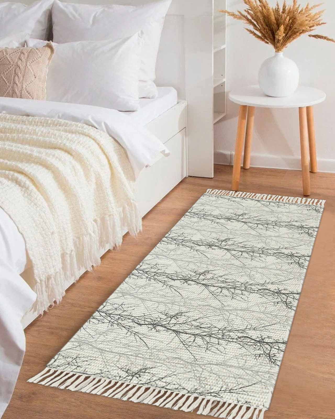 Black Gray Hallway Runner Rug 2x5ft,Pastoral Botanical Branch ...