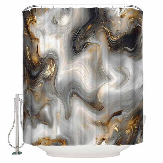 Black Gray Marble Bathroom Shower Curtains with 12 Hooks Polyester ...
