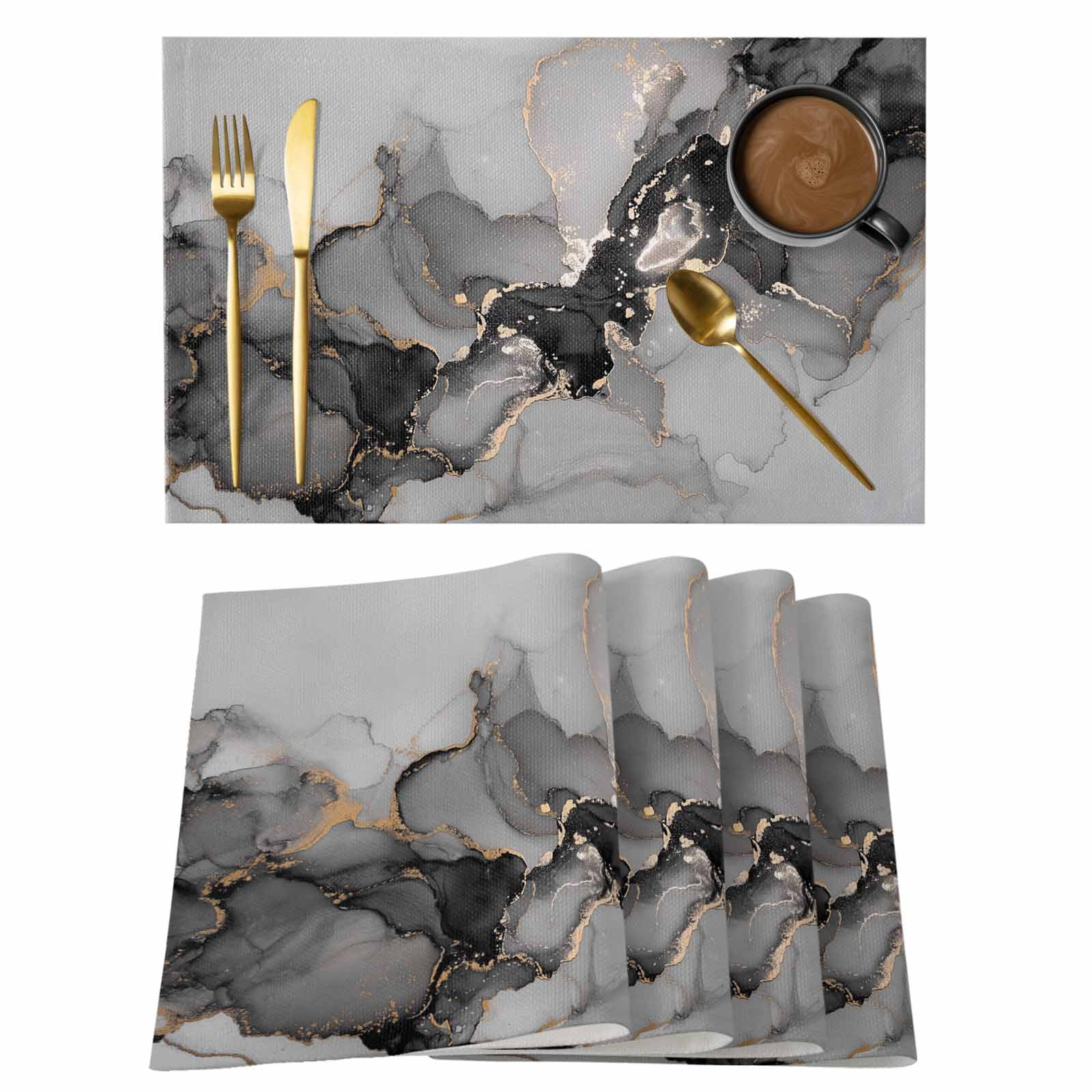 Black Gray Marble Cotton Linen Placemats Set of 2, Abstract Gradient ...