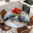 Black Gray Marble Gold Line Round Fitted Tablecloth with Elastic Edge ...