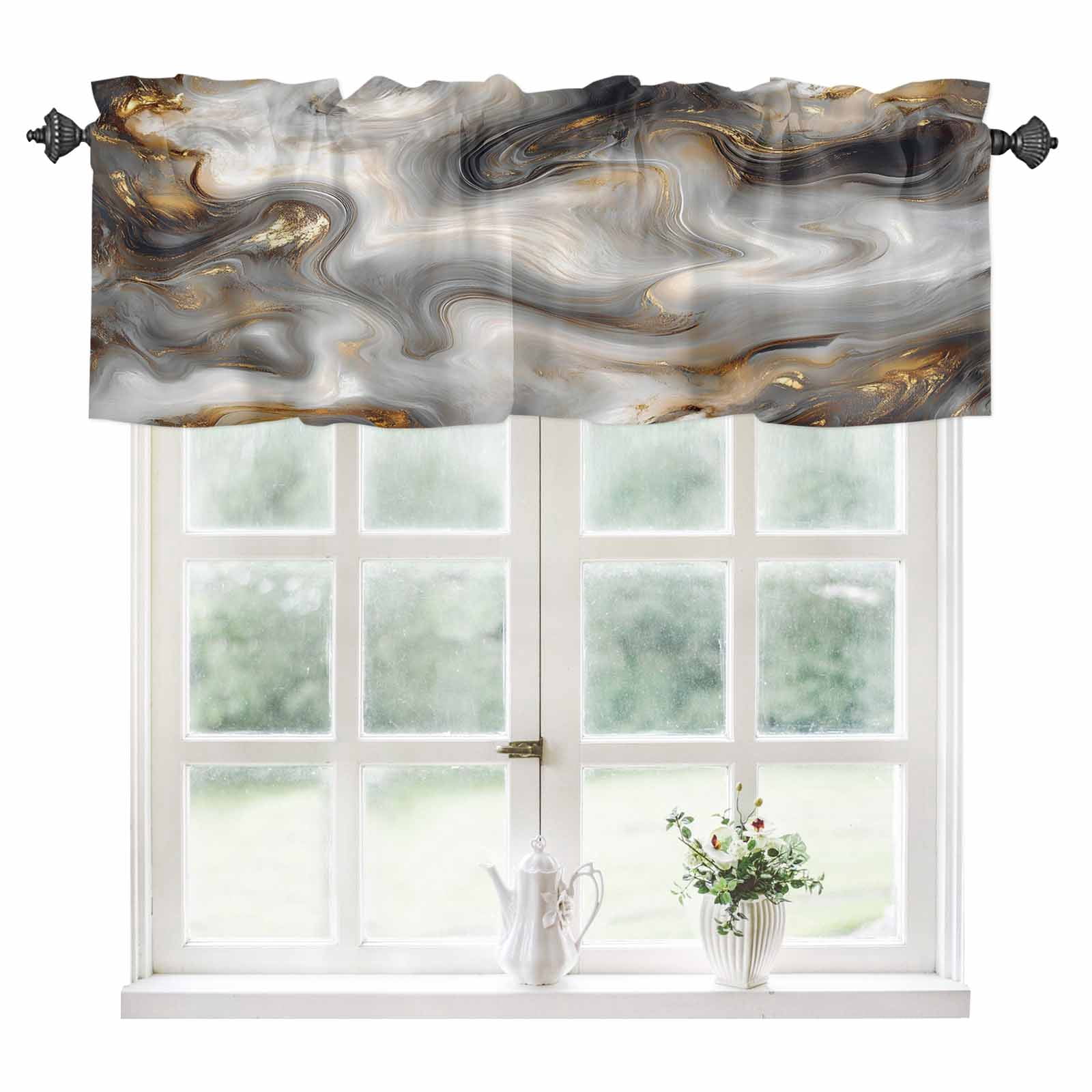 Black Gray Marble Kitchen Valances for Windows 60x18 Inch Kitchen ...