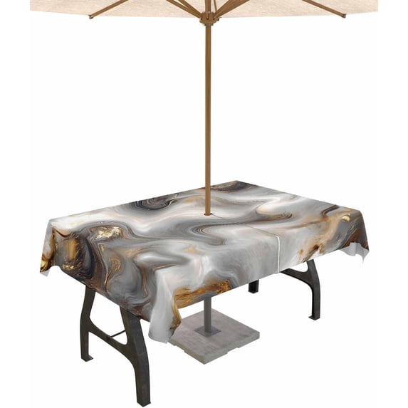 Black Gray Marble Outdoor Tablecloth with Umbrella Hole Rectangle ...