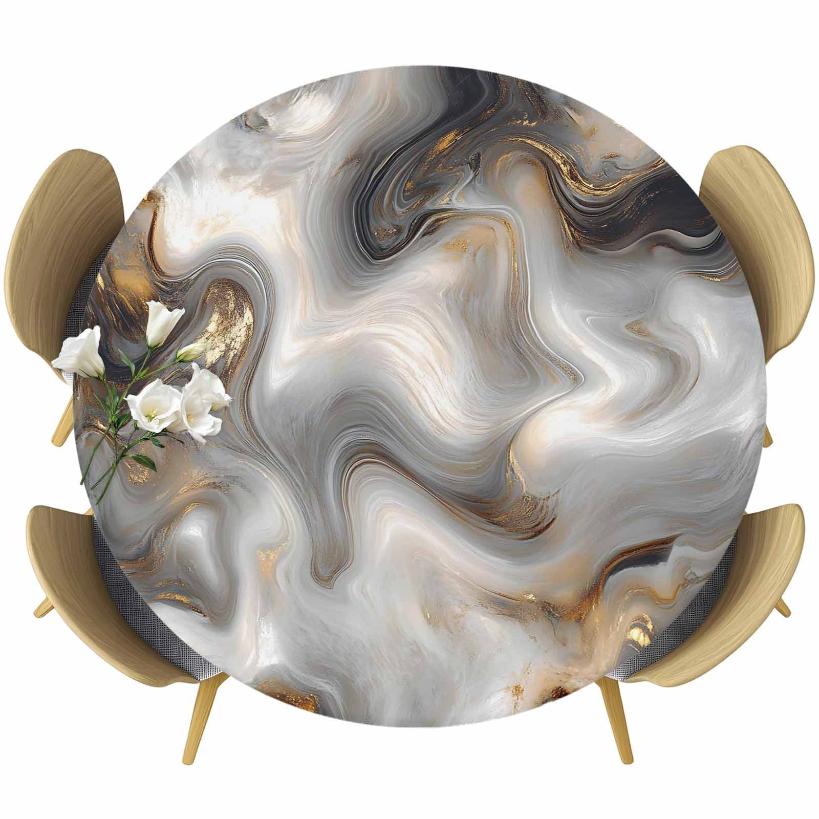 Black Gray Marble Round Tablecloth 55-60 Inch Round Fitted Table Cloth ...