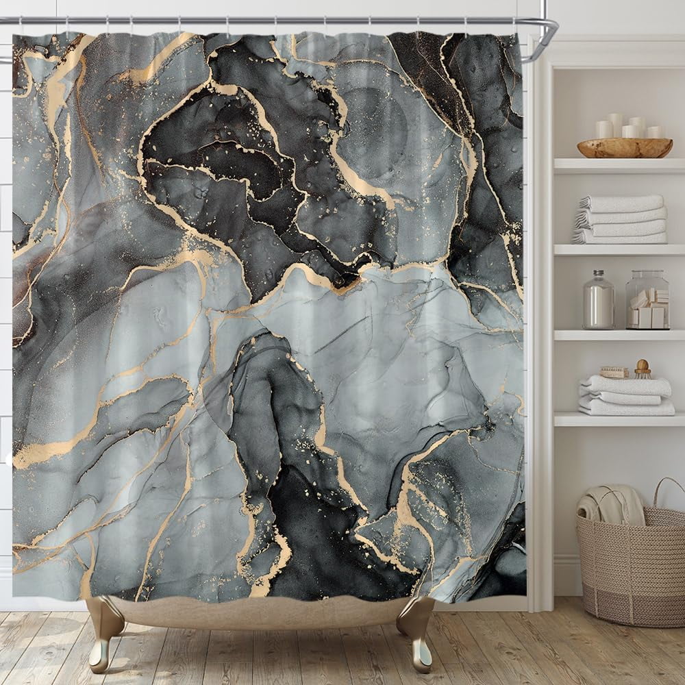 Black Gray Marble Shower Curtain Abstract Marble Texture Art Modern Ombre Luxury Home Fabric ...