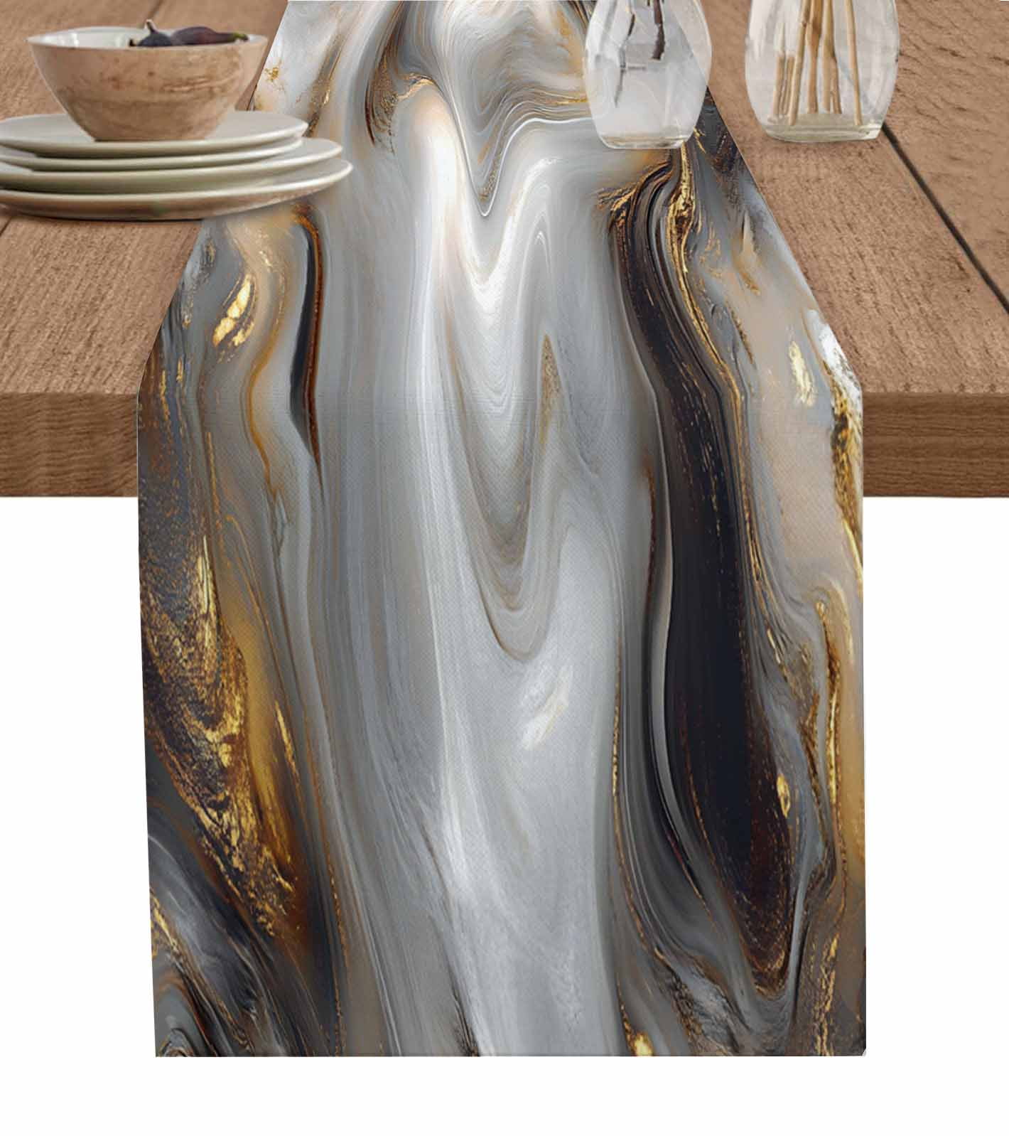 Black Gray Marble Table Runner Modern Abstract Golden White Texture ...