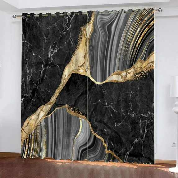 Black Gray Marble Texture Blackout Curtains,Luxurious Black Gold ...