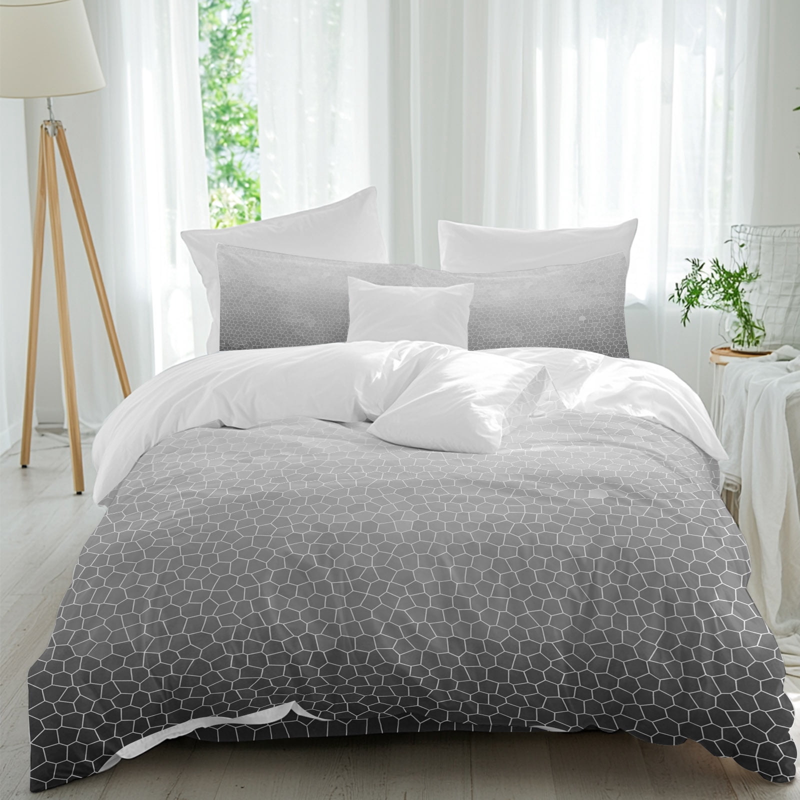 Black Gray Mosaic 4 piece Duvet Cover Set, Comfort Bedding Set Full ...