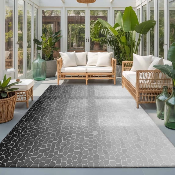 Black Gray Mosaic Area Rugs 2.7'x5' Minimalist Abstract Hexagonal Grid ...