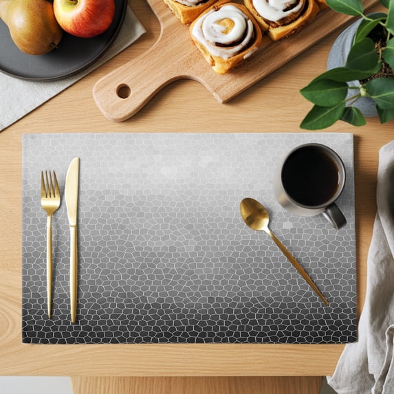 Black Gray Mosaic Placemats Set of 6, Minimalist Abstract Hexagonal ...