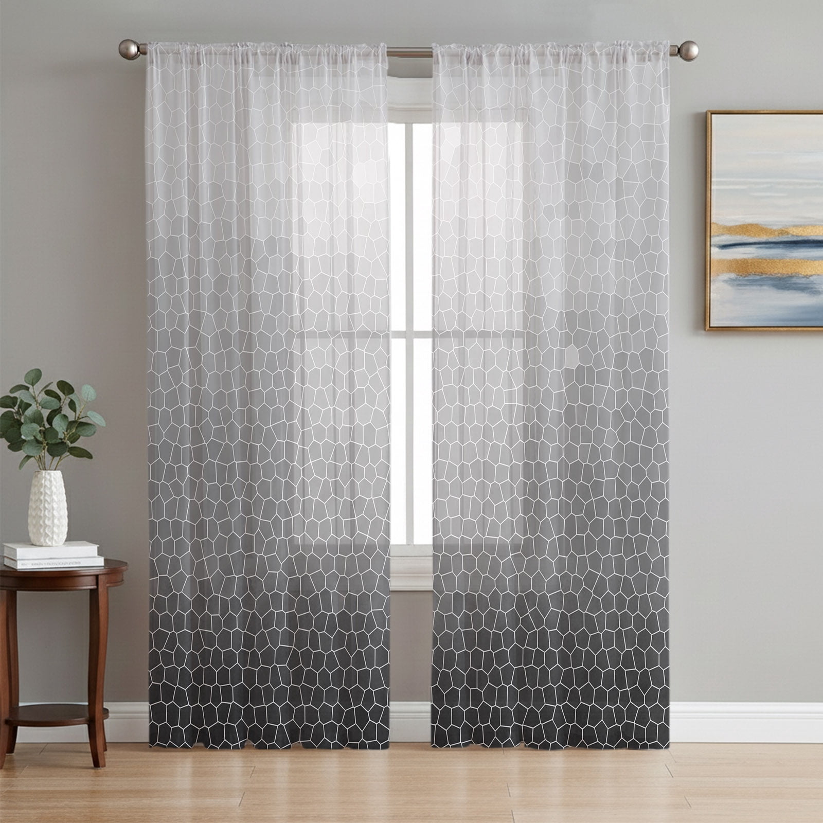 Black Gray Mosaic Sheer Curtains for Living Room Bedroom, Minimalist ...