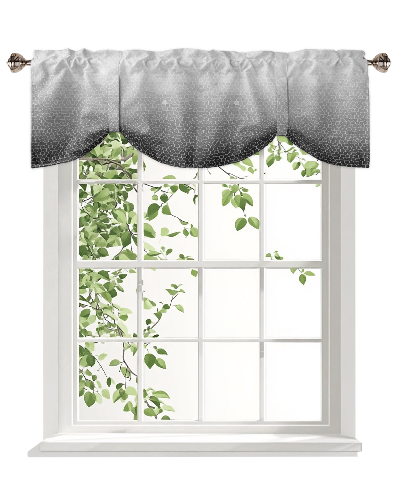 Black Gray Mosaic Tie Up Valances Curtain, Minimalist Abstract ...