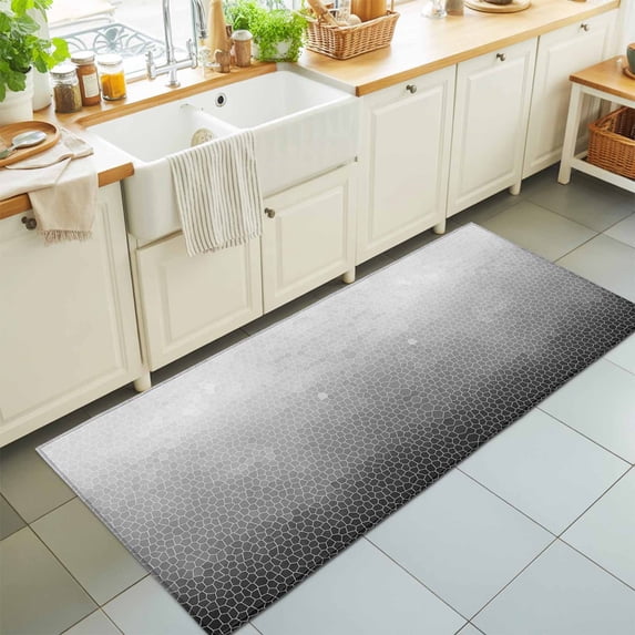 Black Gray Mosaic Washable Runner Rugs 2'x6', Minimalist Abstract ...