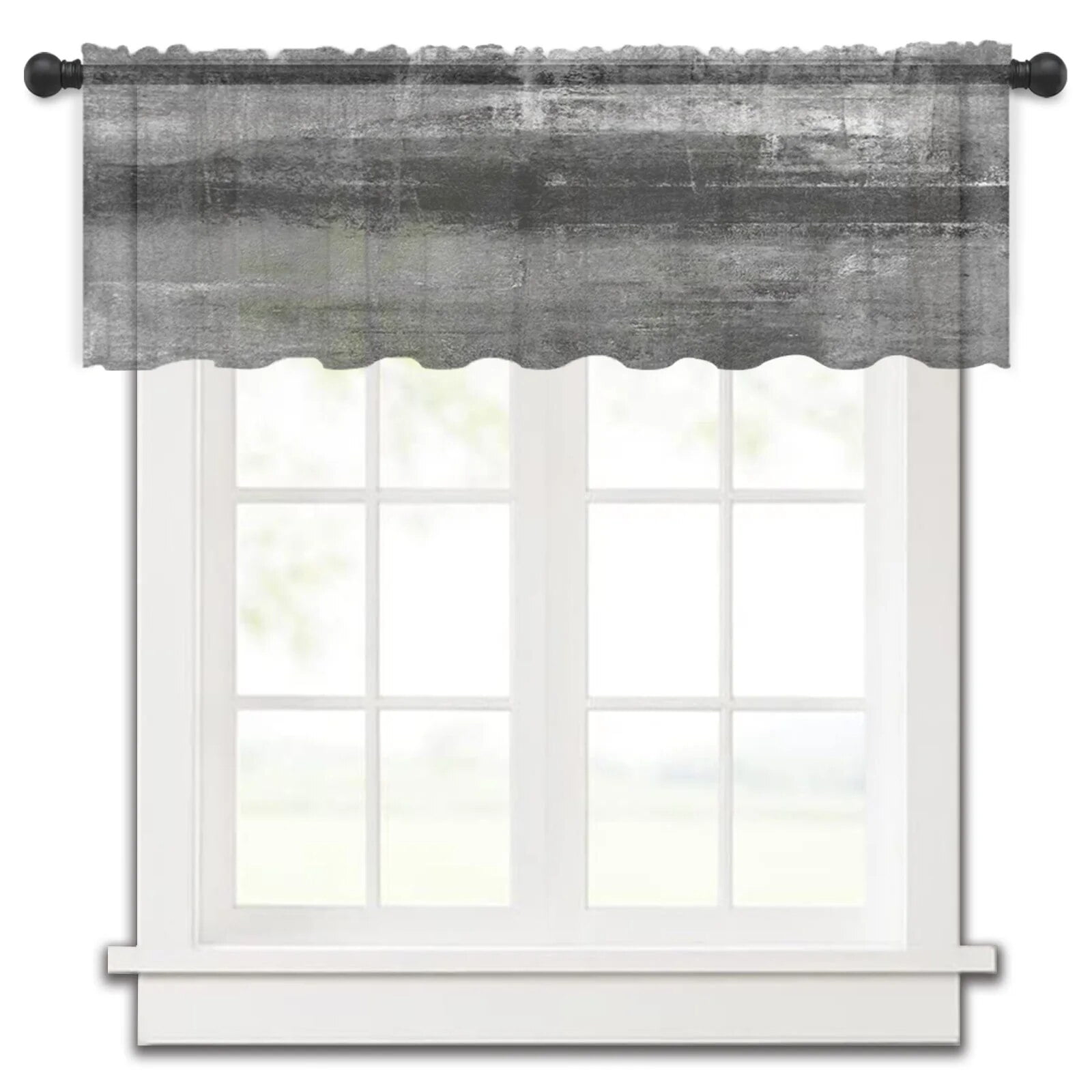 Black Gray Oil Painting Texture Paint Kitchen Curtains Tulle Sheer ...