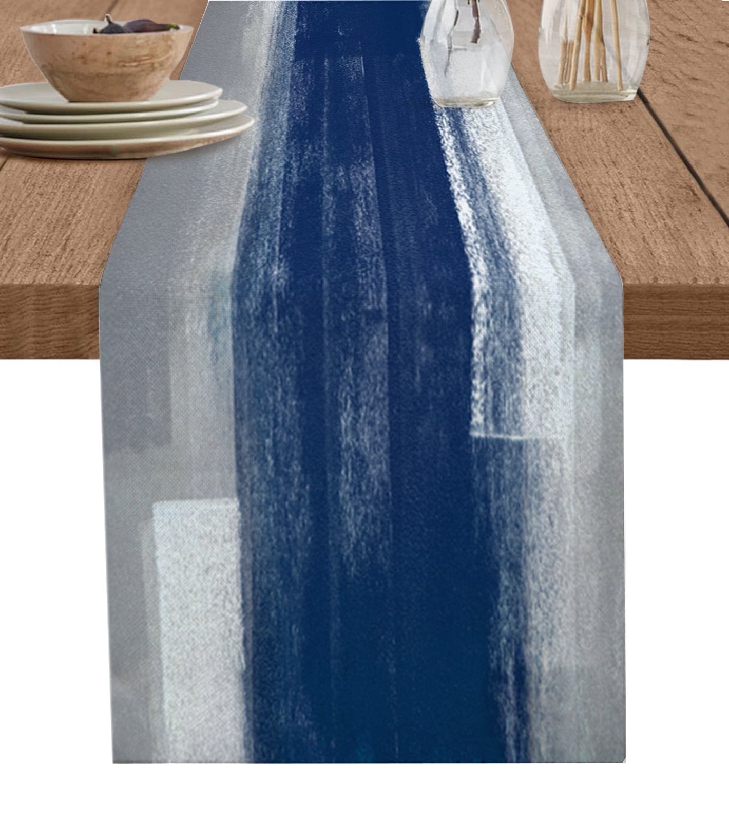 Black Gray Oil Painting Texture Paint Linen Table Runner Kitchen Table ...