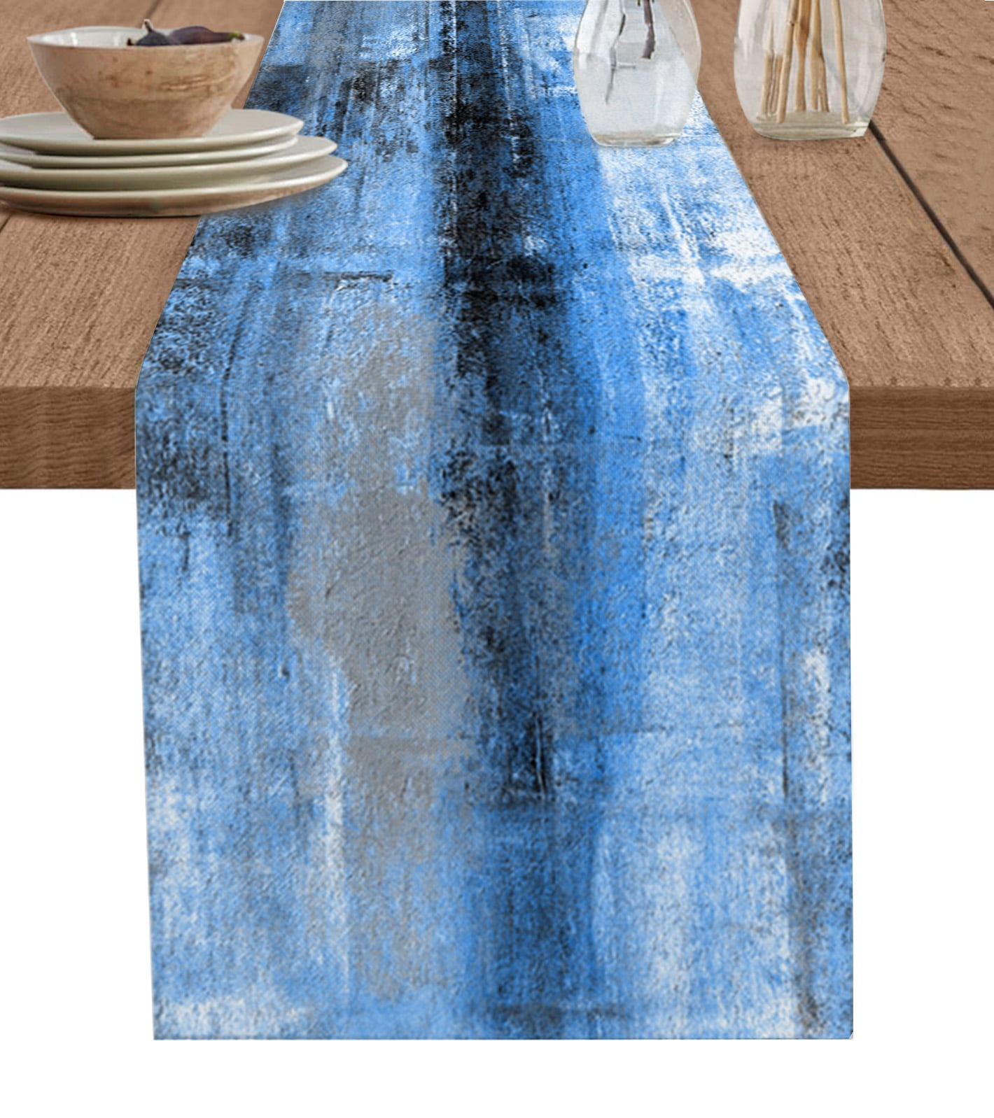 Black Gray Oil Painting Texture Paint Linen Table Runner Kitchen Table ...