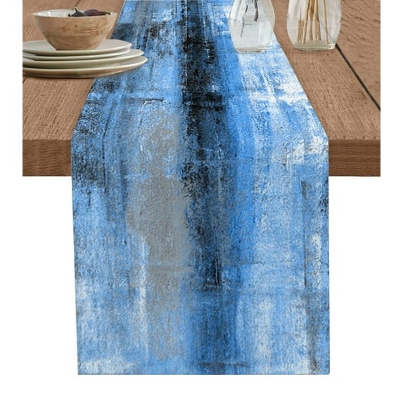Black Gray Oil Painting Texture Paint Linen Table Runner Kitchen Table ...