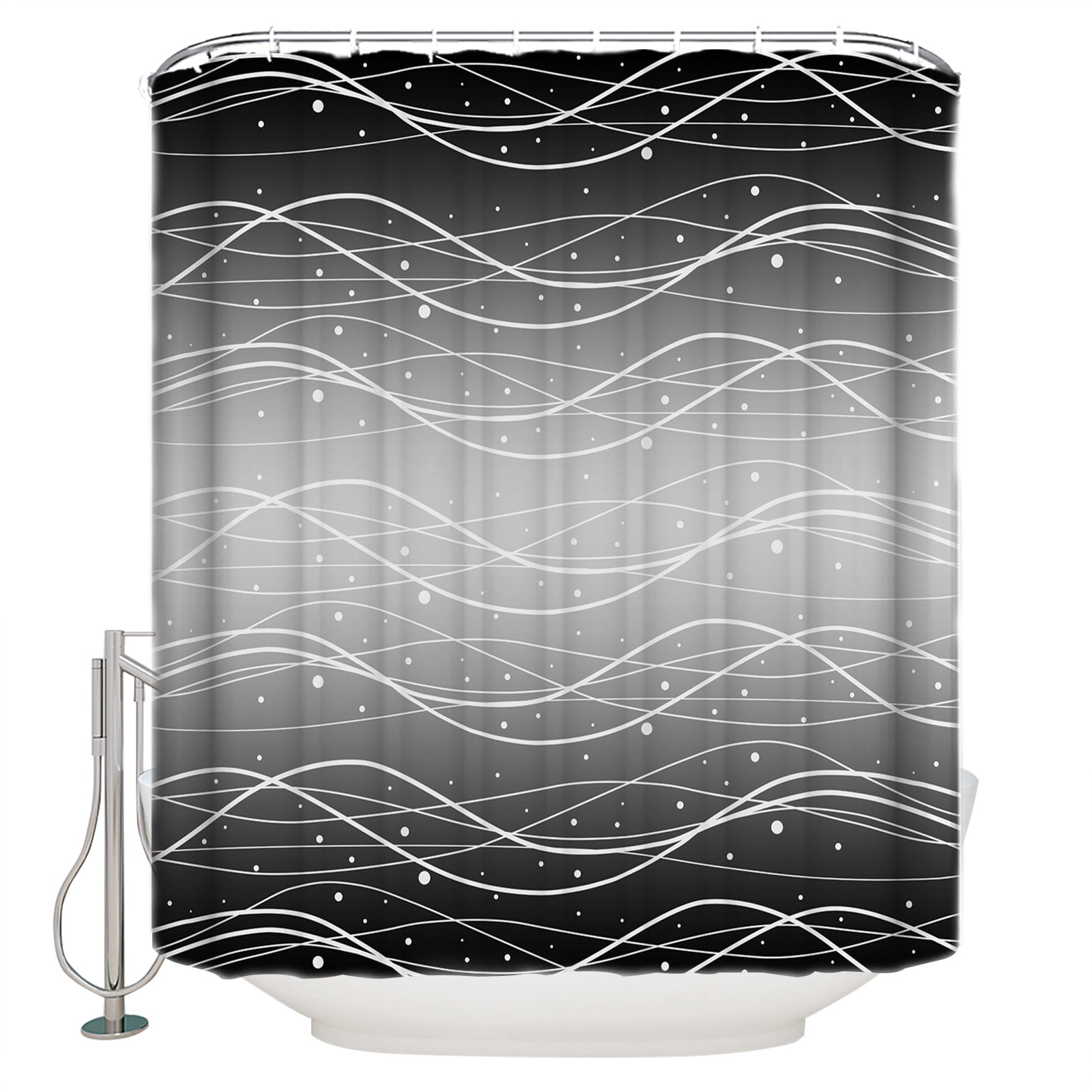 Black Gray Ombre Bathroom Shower Curtains with 12 Hooks Polyester ...
