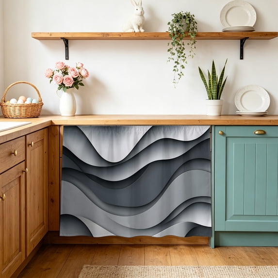 Black Gray Ombre Cabinet Curtains 28''x35.4'', Modern Abstract Moire ...