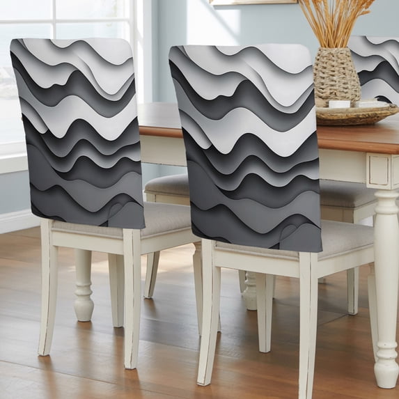 Black Gray Ombre Chair Back Covers, Modern Abstract Art Geometric Moire ...