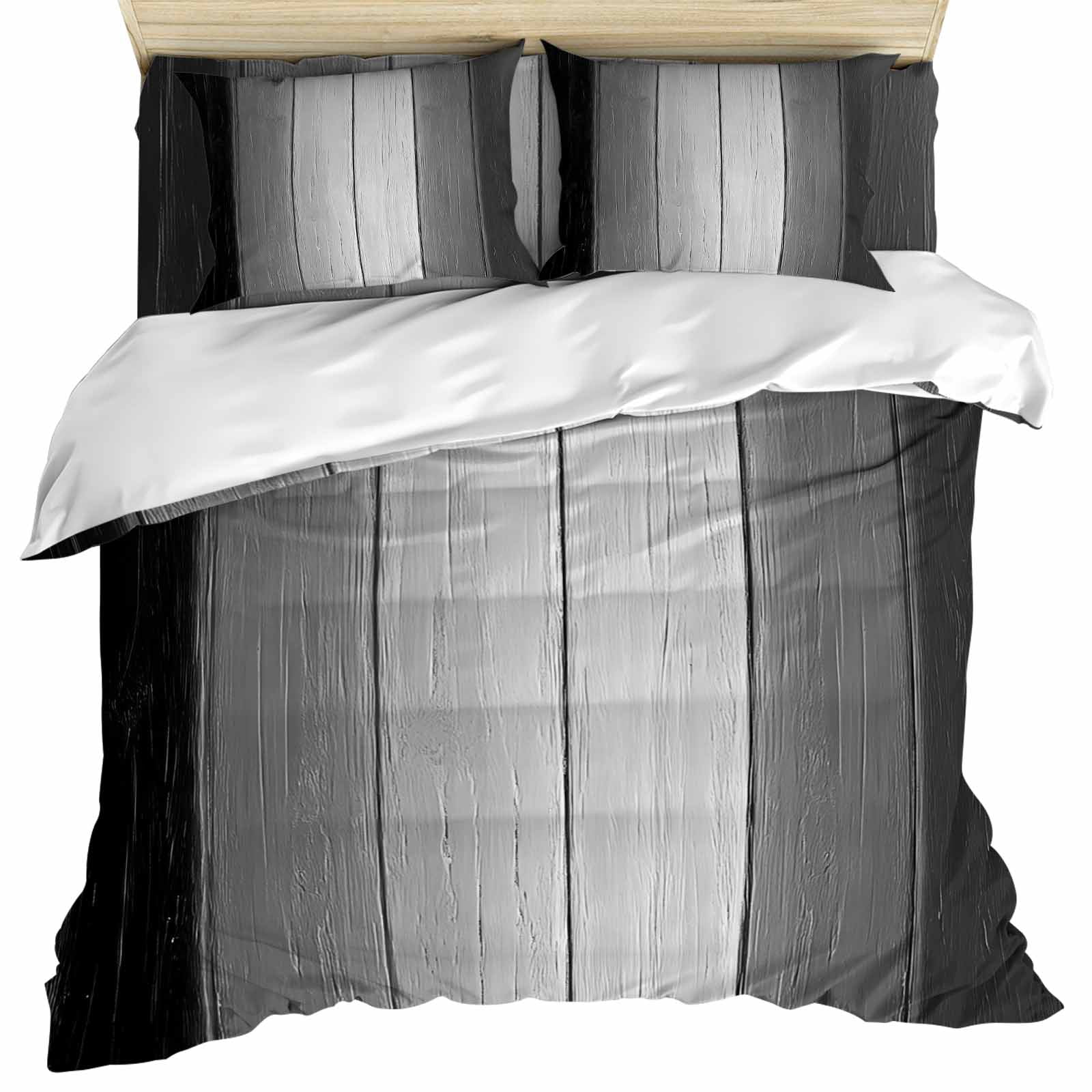 Black Gray Ombre Duvet Cover Set, Vintage Country Wooden Soft Duvet ...