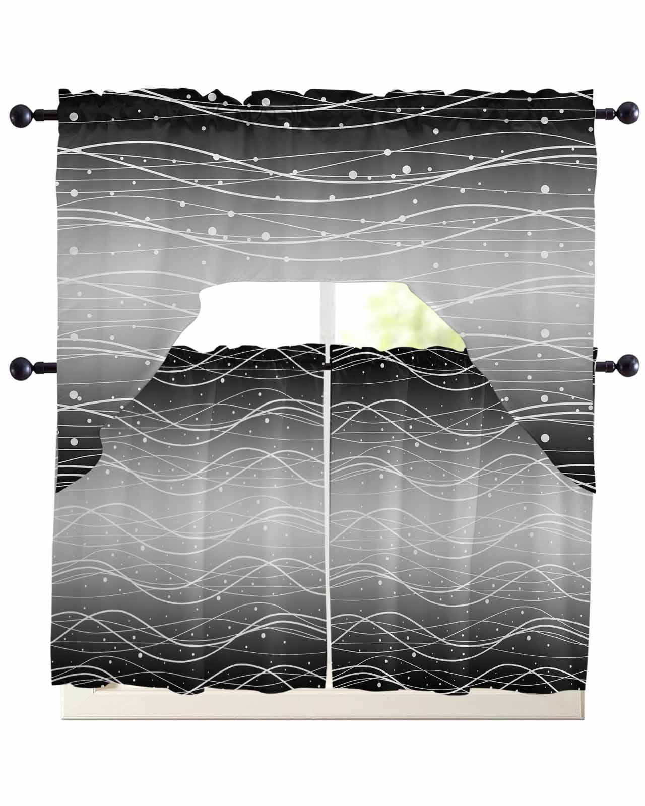Black Gray Ombre Kitchen Curtains Sets 36 Inch Length with Valance ...
