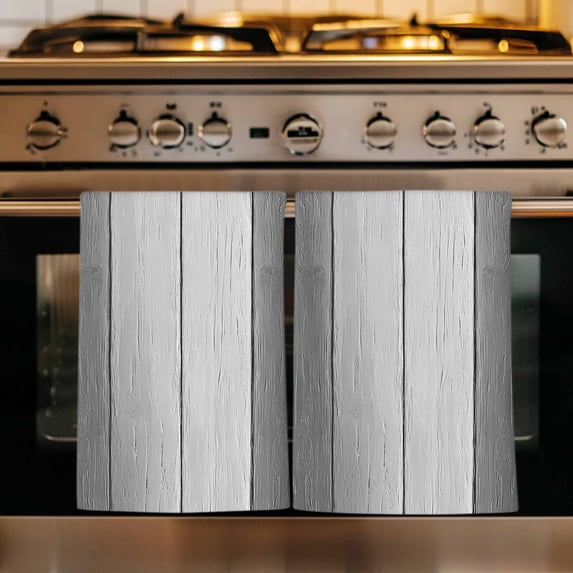 Black Gray Ombre Kitchen Towels Set of 2, Vintage Country Wooden ...