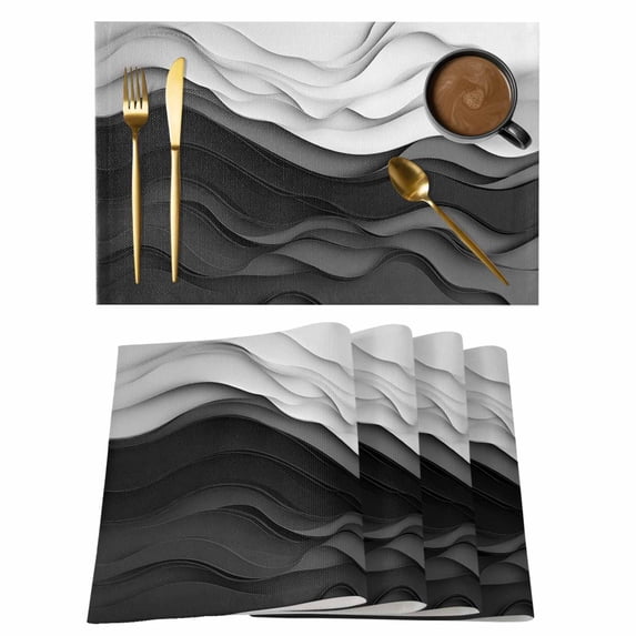 Black Gray Ombre Placemats Set of 6, Cotton Linen Fabric Place Mats ...
