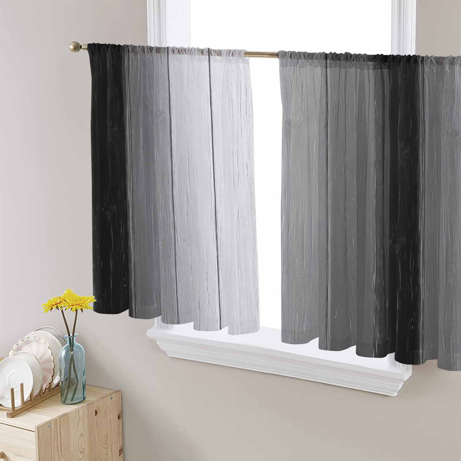 Black Gray Ombre Sheer Curtains 54 Inches Length 2 Panels Set, Window ...