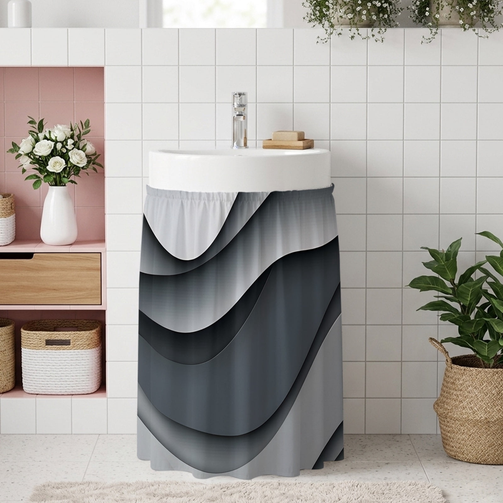Black Gray Ombre Small Sink Skirt 10''x11'', Modern Abstract Moire Art ...