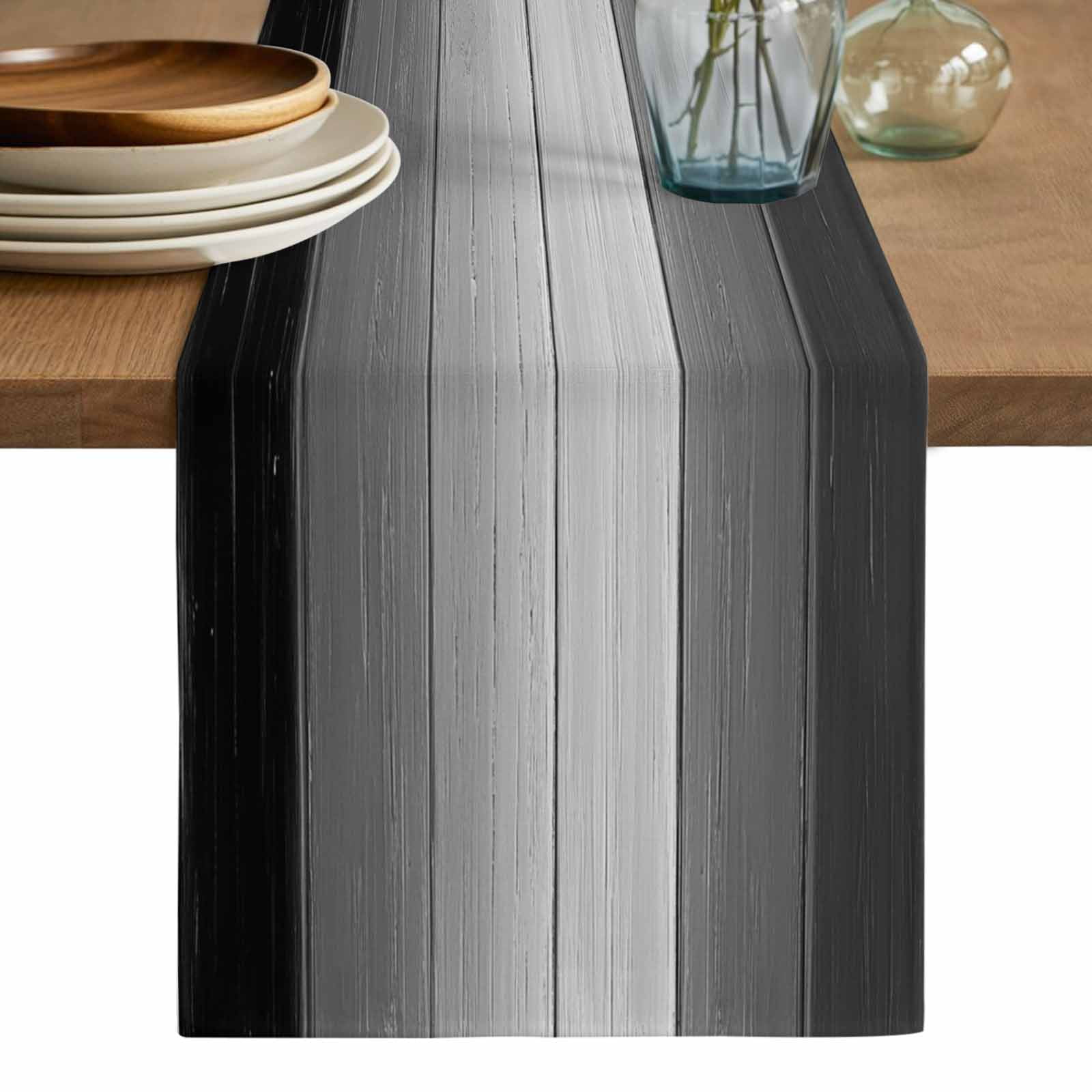 Black Gray Ombre Table Runner, Vintage Country Wooden Washable Cotton ...