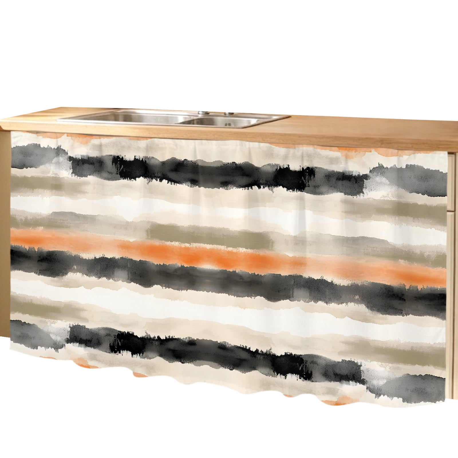 Black Gray Orange Stripes Cabinet Curtains Modern Art Sink Skirt ...