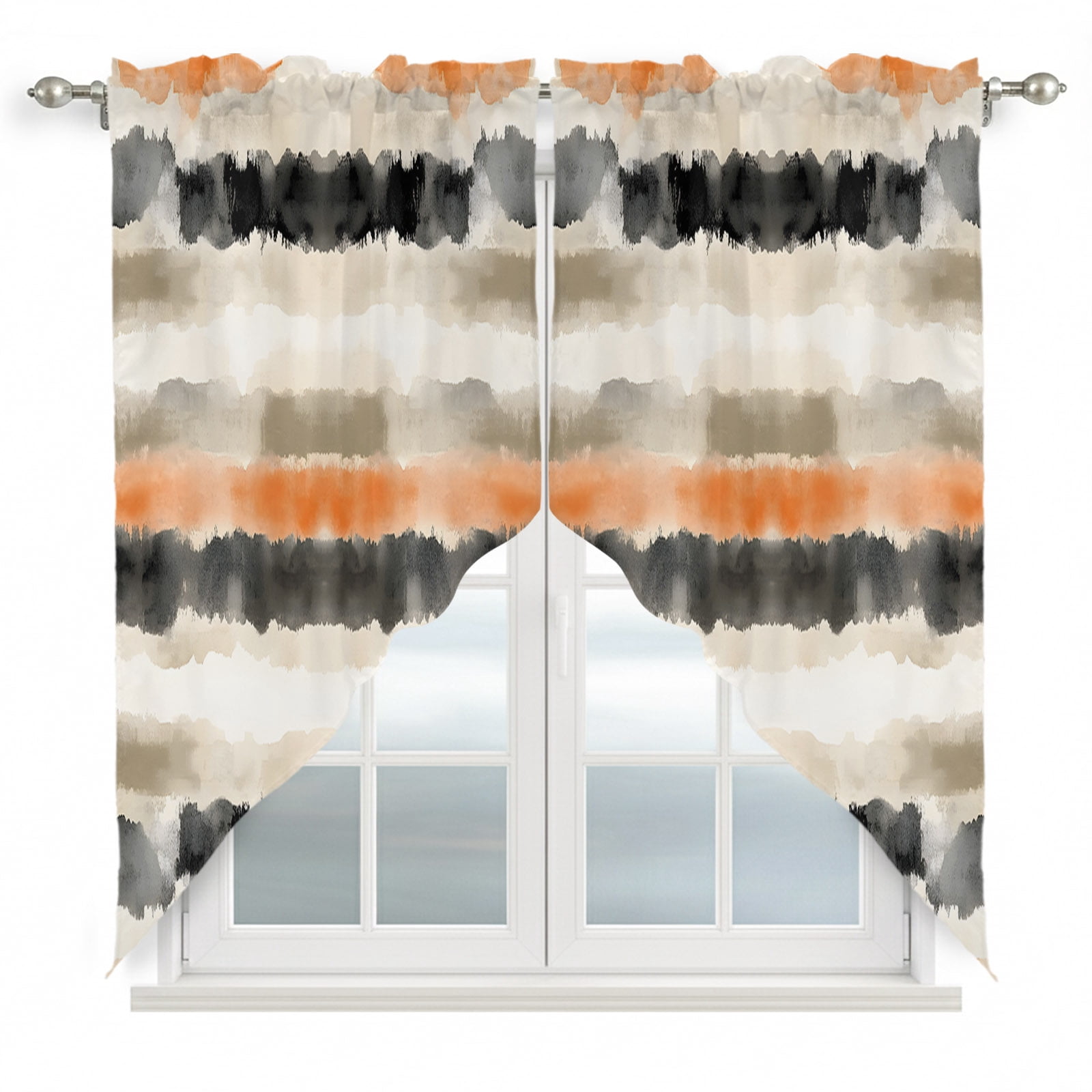 Black Gray Orange Stripes Swag Valances for Windows 63 inches Long ...