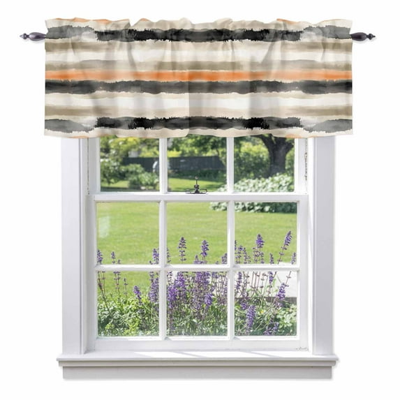 Black Gray Orange Stripes Valances for Windows, Modern Art Valance ...