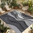 Black Gray Outdoor Rug, Gradient Ocean Wave Geometric Abstract Modern ...