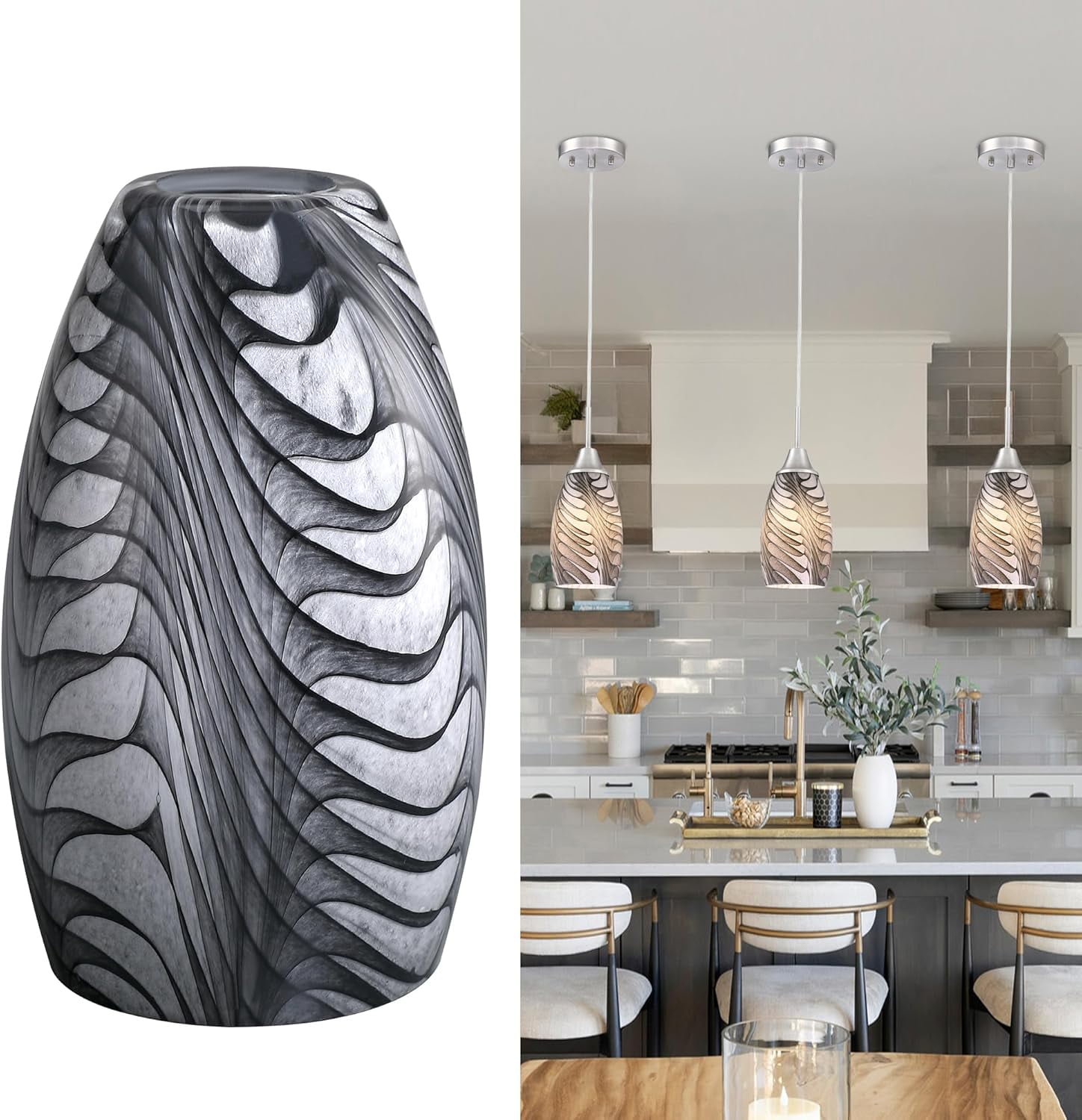 Black Gray Oval Glass Lamp Shade Only Art Marble Glass Light Shades for ...