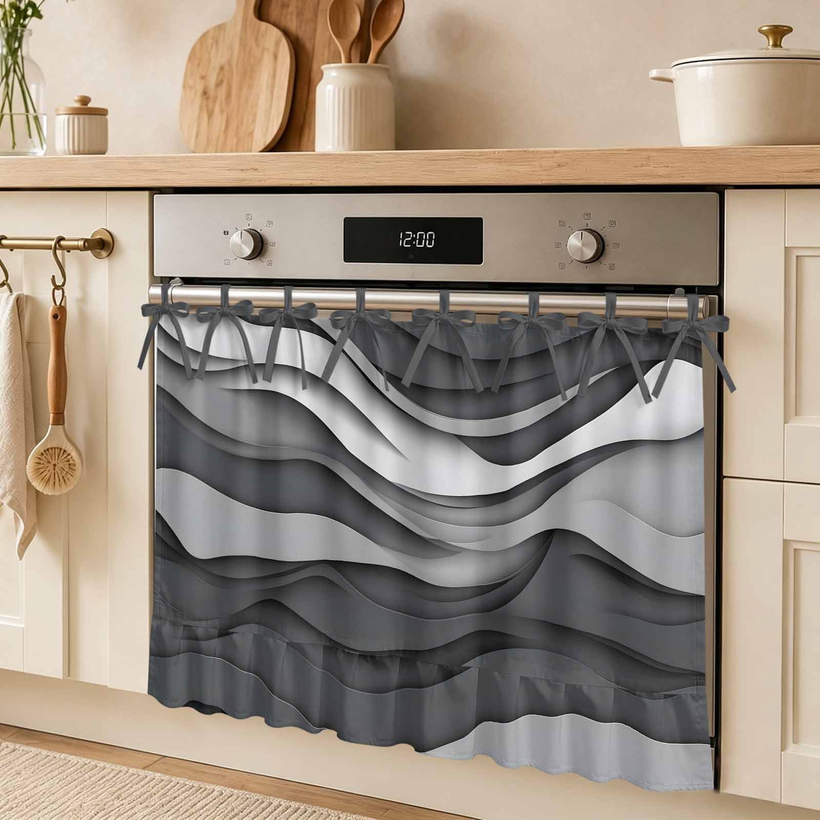 Black Gray Oven Skirt Curtain, Gradient Ocean Wave Geometric Abstract ...