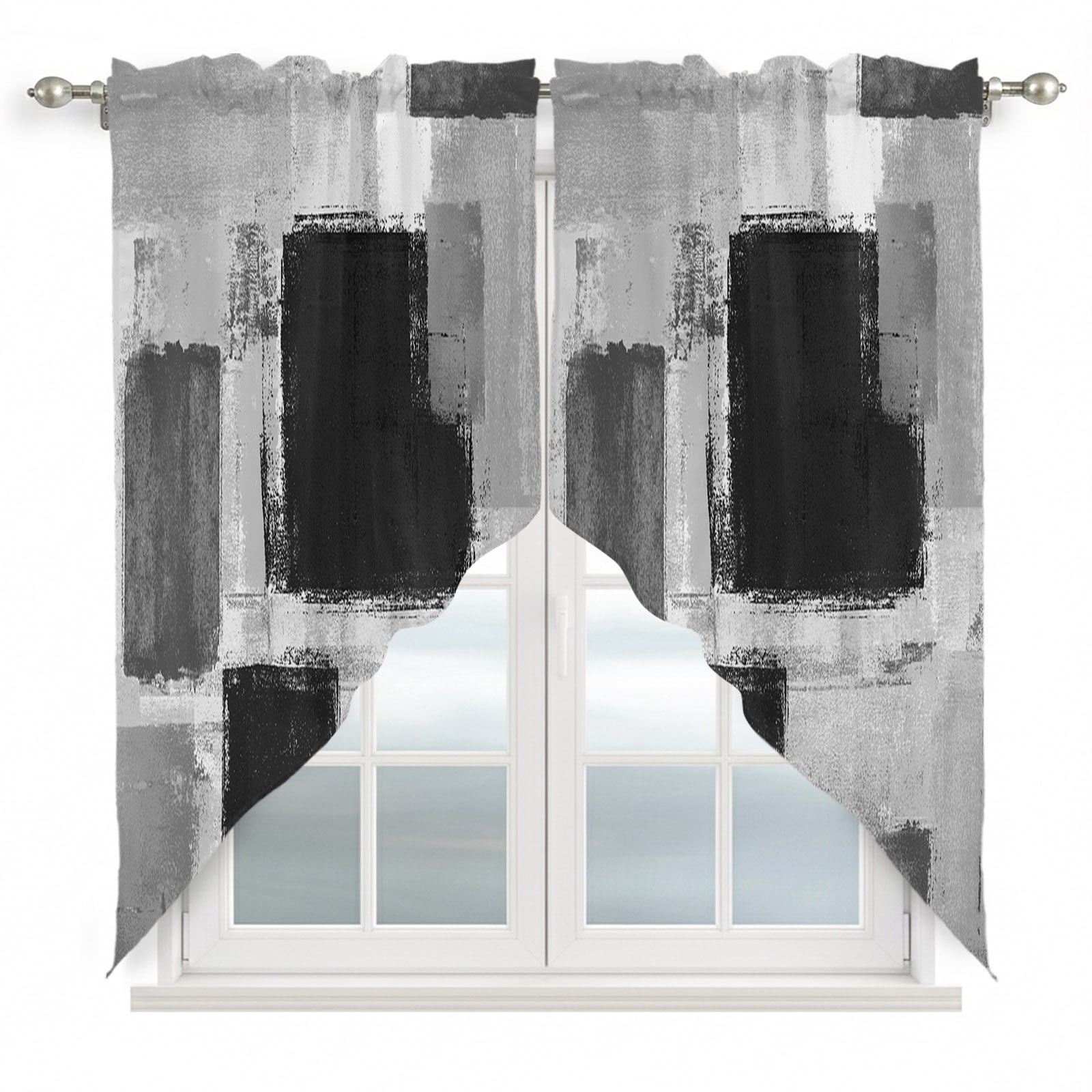 Black Gray Paint Swag Curtain Valance for Window 2 Panels Abstract ...