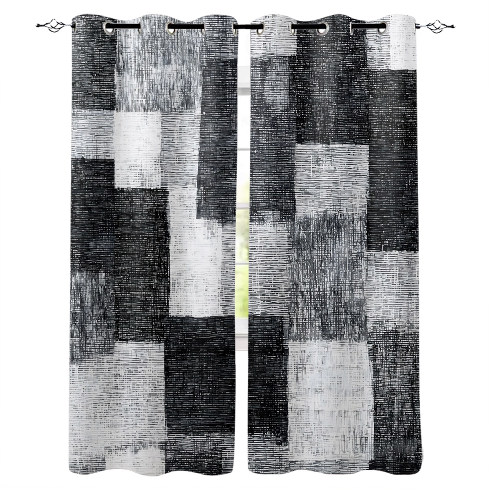 Black Gray Patchwork Blackout Curtains for Bedroom/Living Room, Thermal ...