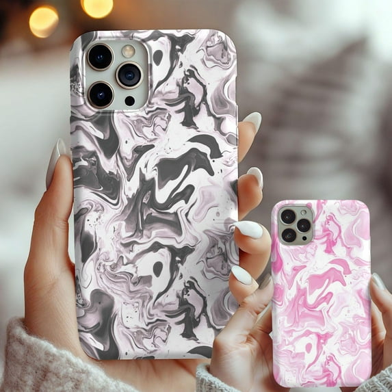 Black Gray Pink Swirl Marble Phone Case with iPhone 17 to 11 Pro Max ...