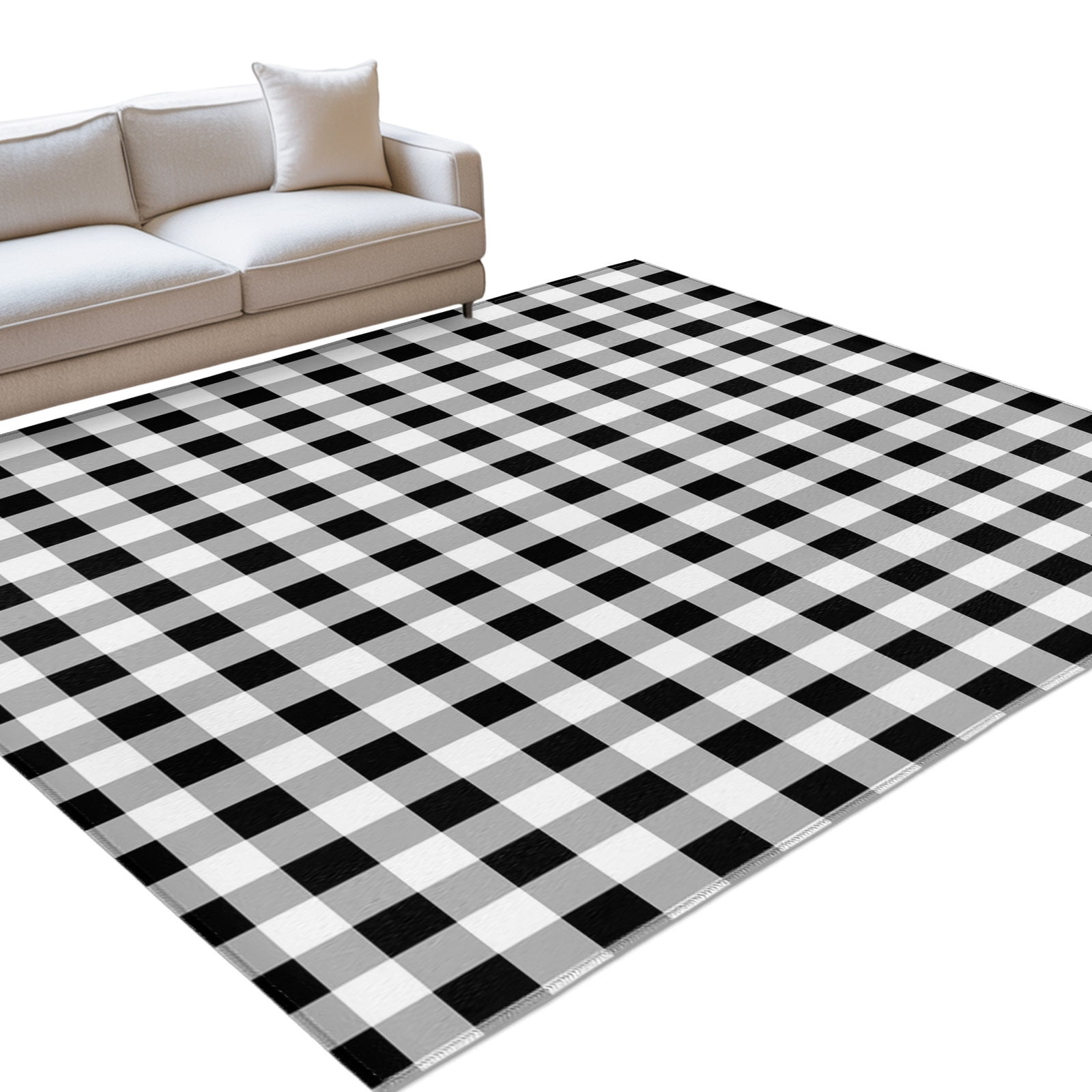 Black and Gray Plaid Large Area Rugs 5x8ft Modern Minimalist Geometric ...