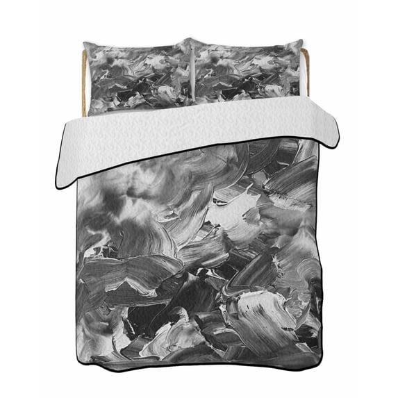 Black Gray Quilts Bedding Set Full Size Abstract Modern Polypropylene ...