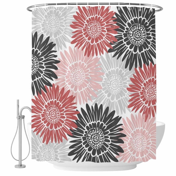 Black Gray Red Pink Sunflower Shower Curtain Set with Hooks, Abstract ...