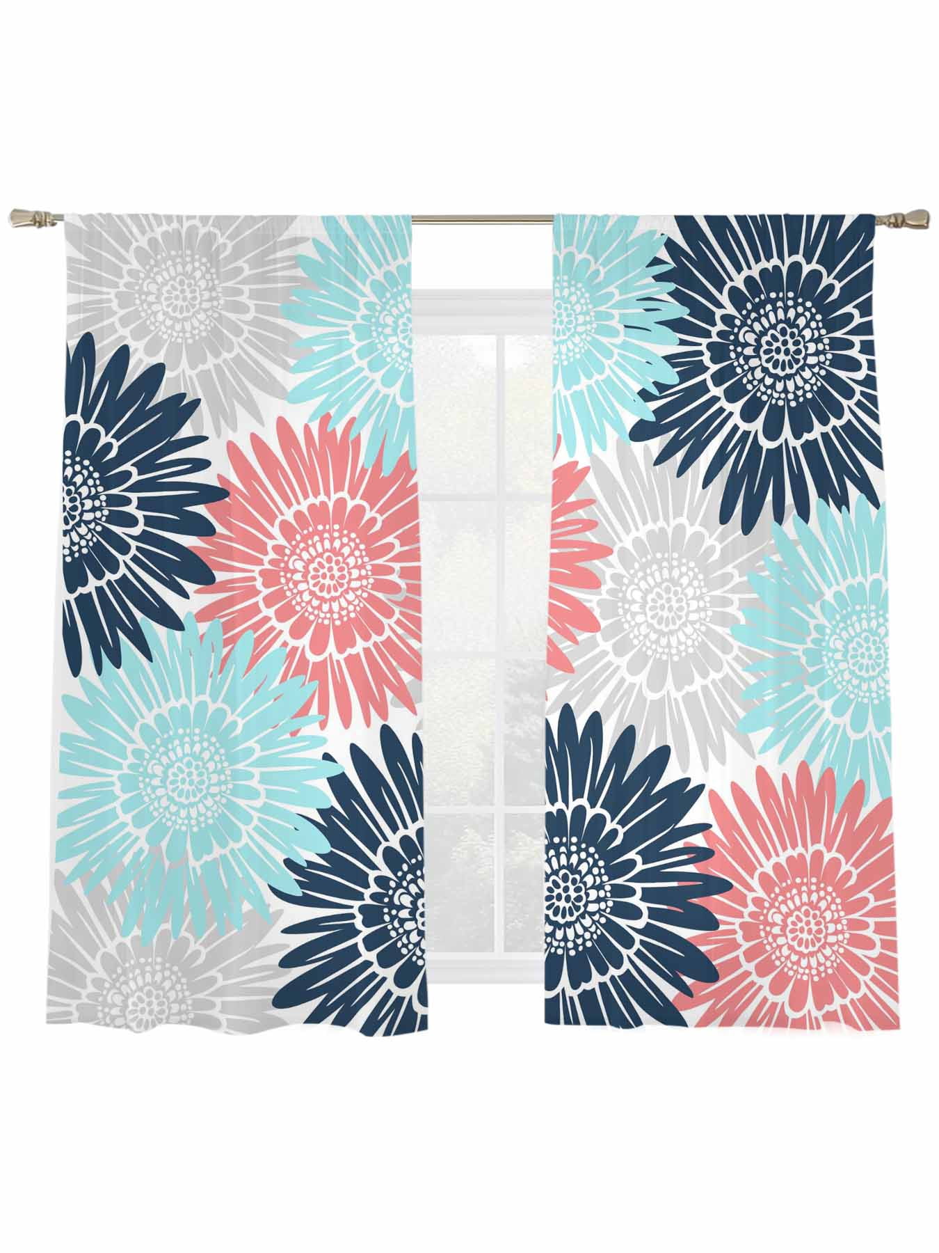 Black Gray Red Tea Sunflower Sheer Curtains 2 Panels Set Abstract ...