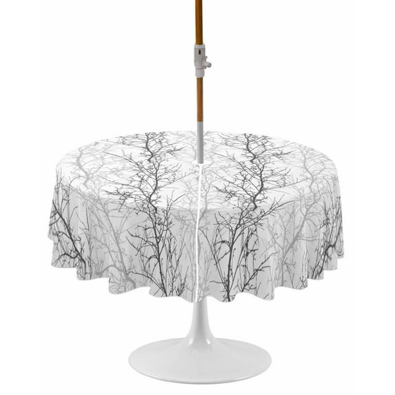 Black Gray Round Outdoor Tablecloth, Waterproof Table Cloth Cover with ...