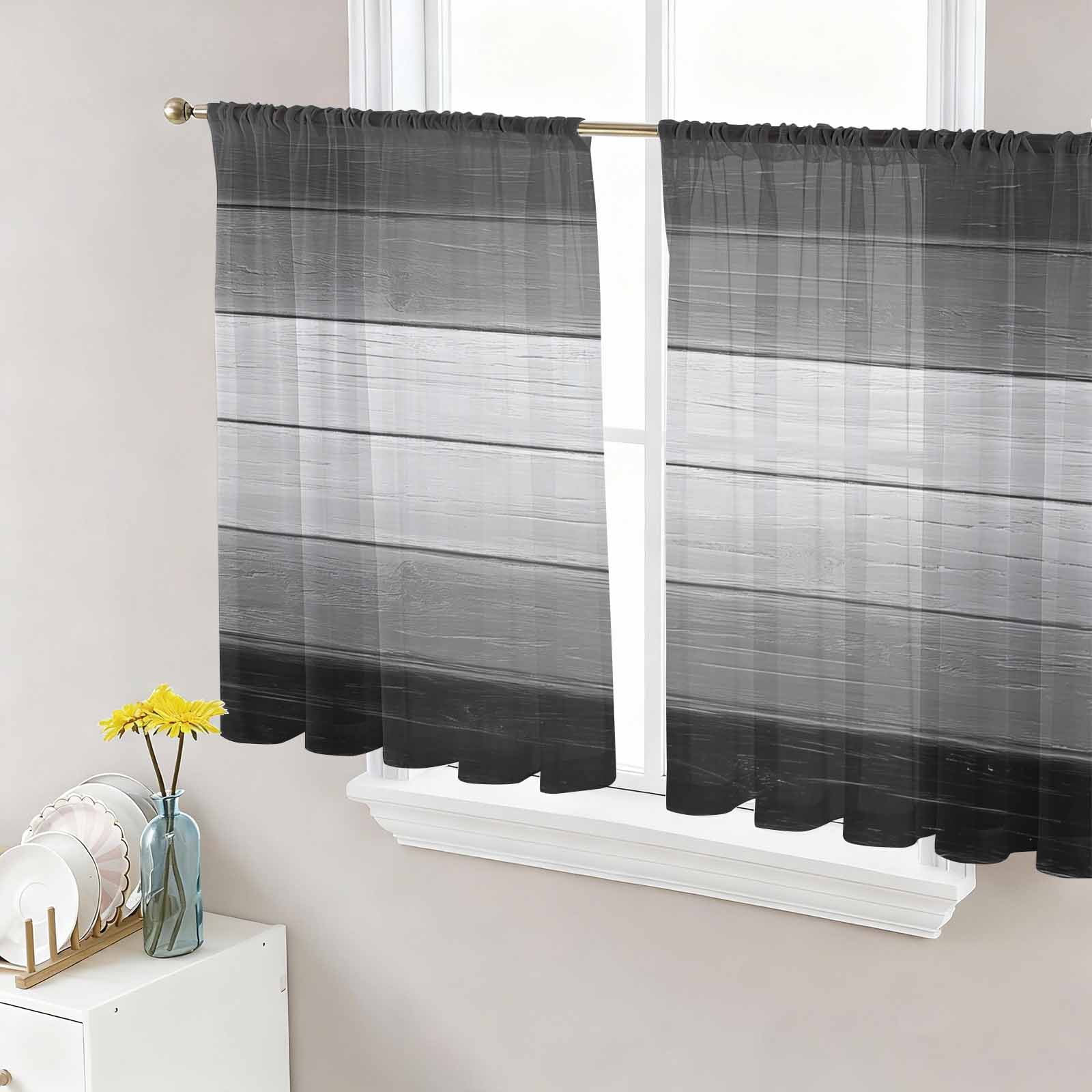 Black Gray Semi Sheer Curtains 54 Inch Length 2 Panels Set, Farmhouse ...
