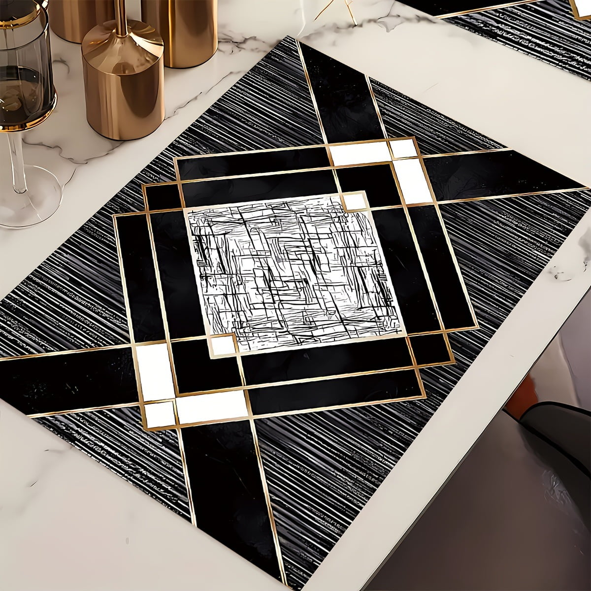 Black and Gray Set of 4 Placemats Heat-Proof Table Mats for Dining Room ...